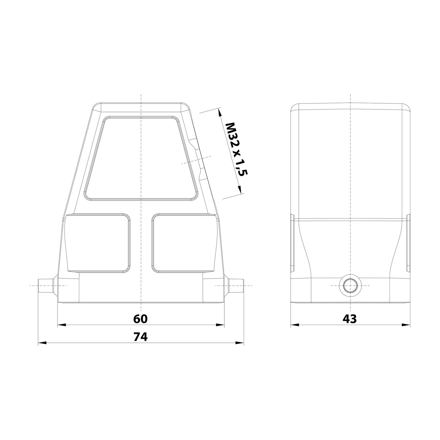 19300060547 HARTING Han 6B Hood high, 1xM32 lateral cable outlet, for 1 ...